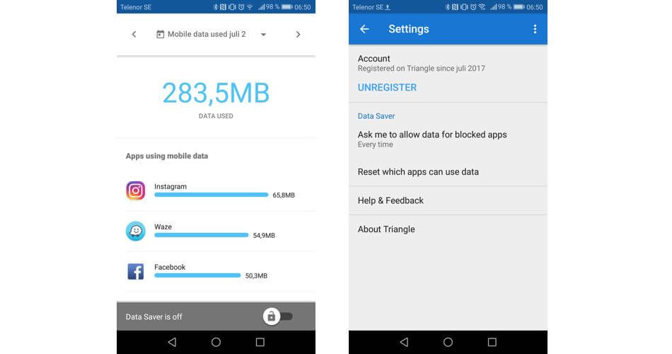 Blockera internet för appar i Android med Triangle